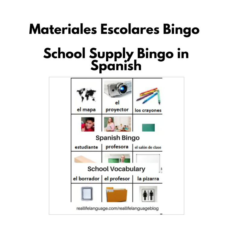 Spanish Bingo: School Supplies - Real Life Language