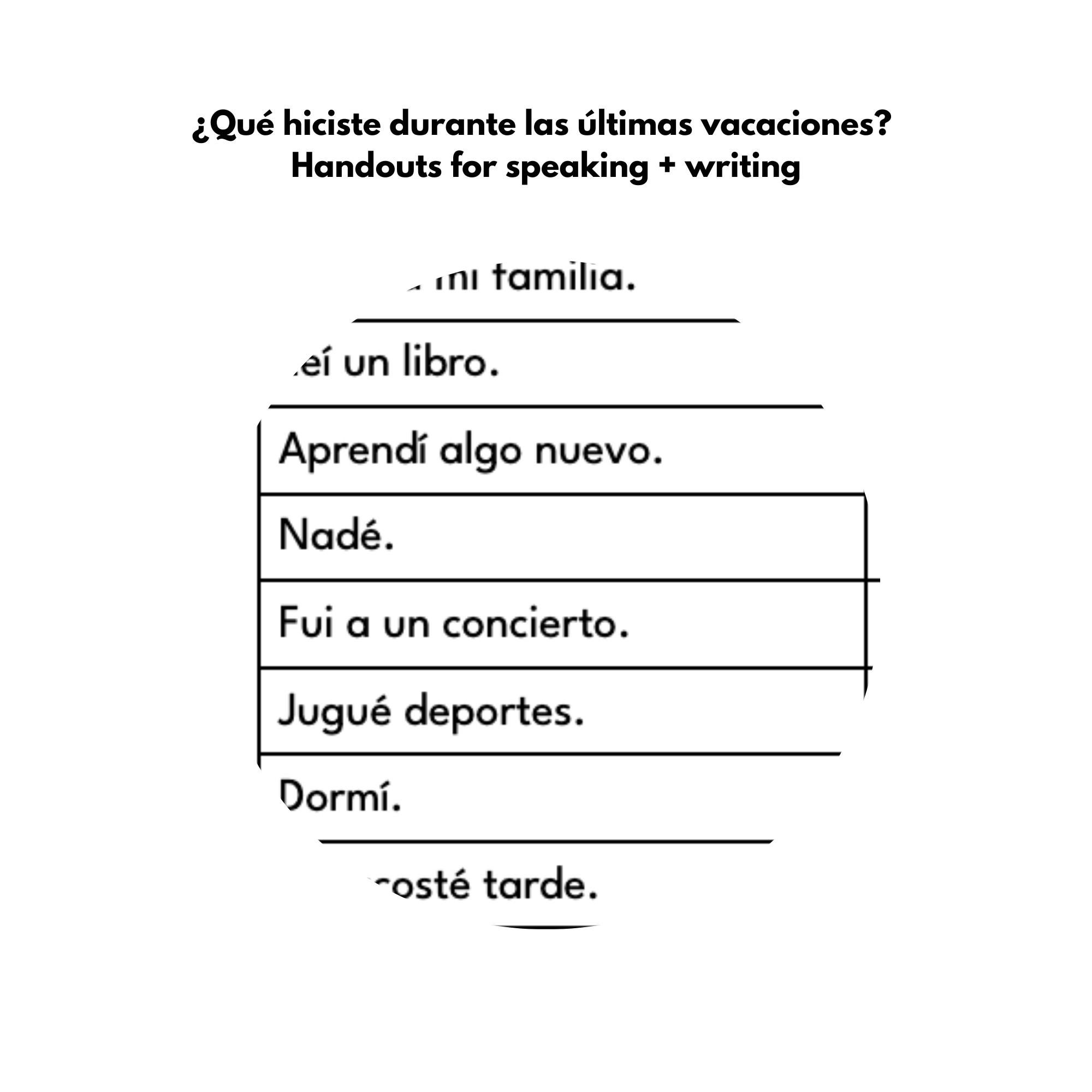 ¿Qué hiciste durante las últimas vacaciones? handout