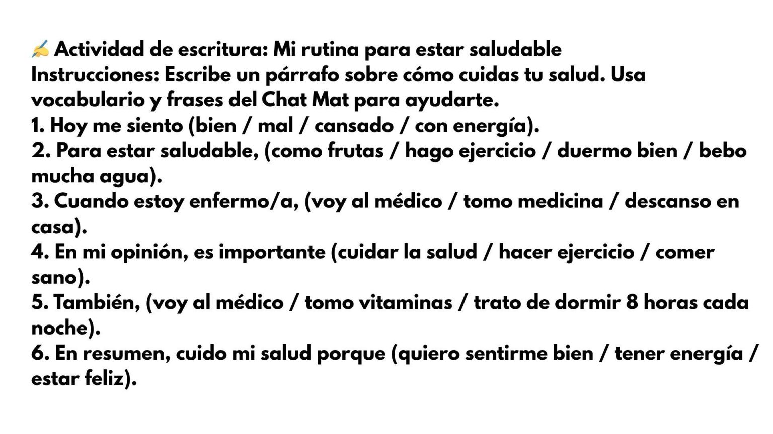 Spanish Class Activity: Health Chat Mats - Real Life Language