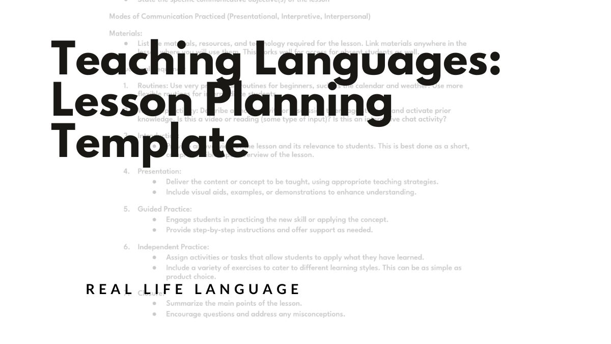 World Language Lesson Plan Template - Real Life Language