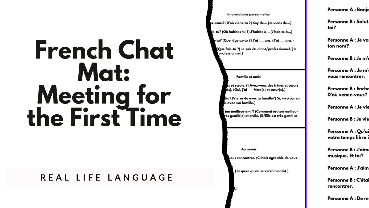 French Chat Mat: Meeting for the First Time - Real Life Language