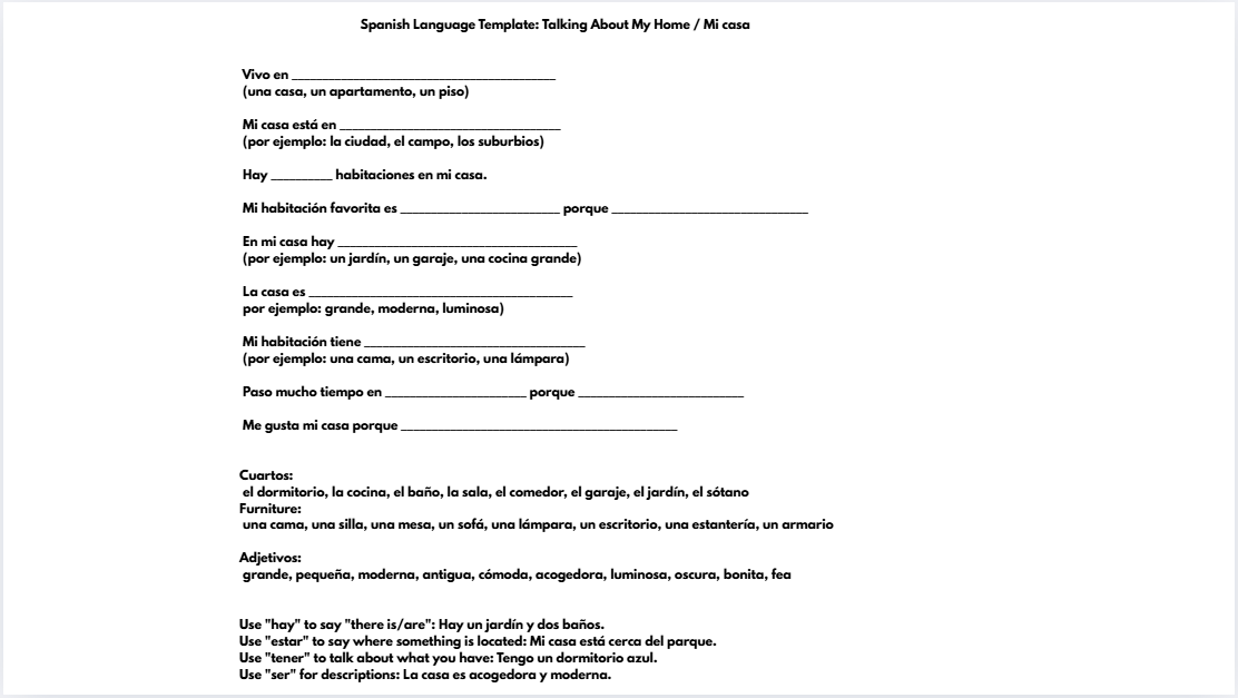 Spanish House Chat Mat - Real Life Language